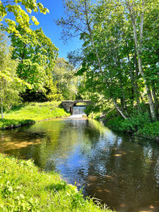 Мостик с каскадом в усадьбе Домашева (Leningrad Region, Kingiseppskiy District, Falileyevskoye selskoye poseleniye, derevnya Domashovo, park usadby Domasheva), turistik yerler  Saint‑Petersburg ve Leningradskaya oblastından