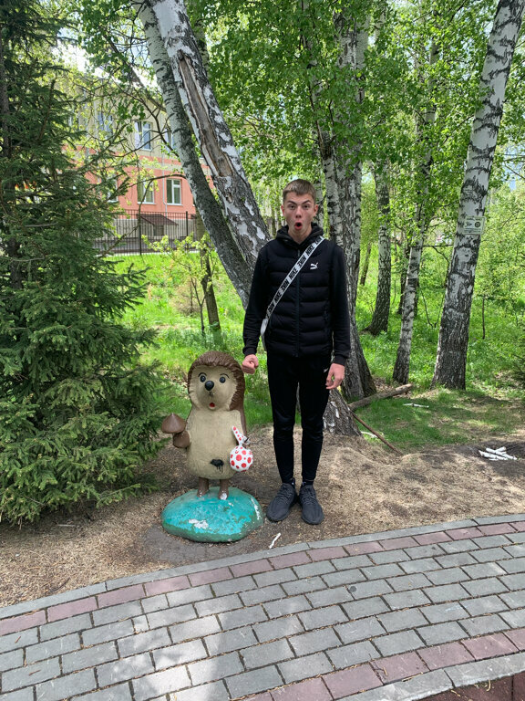 Park, sokak heykeli Ёжик, Kemerovo, foto