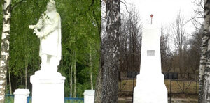 Братская могила (Kaluga Region, Mosalskiy rayon, selskoye poseleniye Savino, derevnya Seltso-Koltsovo), anıt, heykel  Kalujskaya oblastından