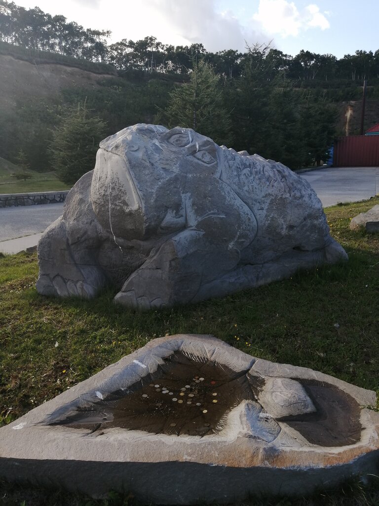 Park, sokak heykeli Поющая жаба, Sahalin Bölgesi, foto