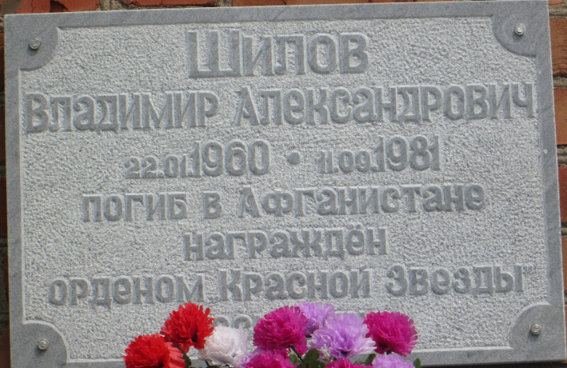 Anıt levhası, anıt taş Владимиру Александрович Шилову, участнику войны в Афганистане, Omskaya oblastı, foto