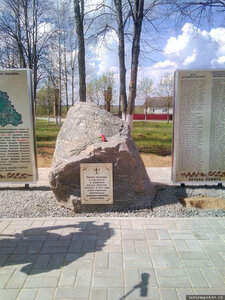 Памятный знак сожженным деревням и мирным жителям (Pskov Region, selskoye poseleniye Sebezhskoye, derevnya Borisenki), anıt, heykel  Pskovskaya oblastından