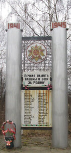 Обелиск памяти погибших желябовцев в Великой Отечественной войне (Vologda Region, Ustyuzhenskiy munitsipalny okrug, Settlement of Zhelyabova), anıt, heykel  Vologodskaya oblastından