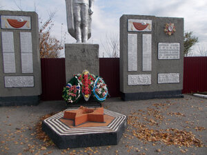 Воинам-землякам, погибшим в Великой Отечественной войне 1941-1945 гг. с мемориальными плитами (Shkolnaya ulitsa No:8, selo Alekseyevka), anıt, heykel  Çeliabinskaya oblastından