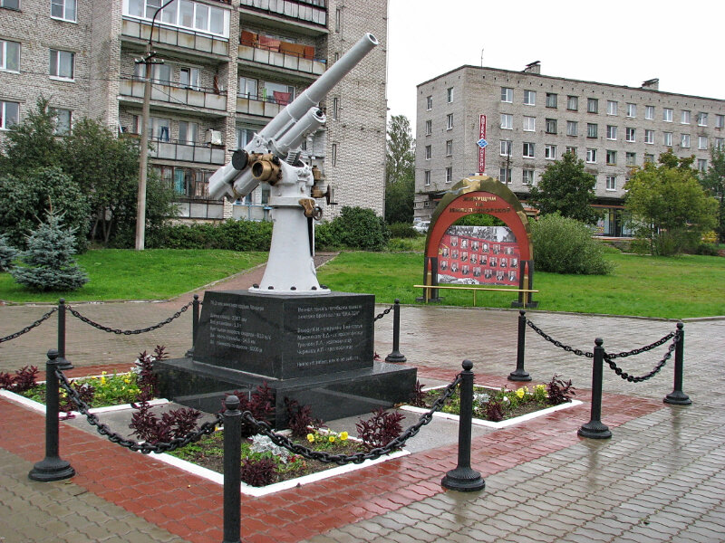 Anıt, heykel Памятник морякам бронекатера. Зенитные пушки Лендера, Primorsk, foto