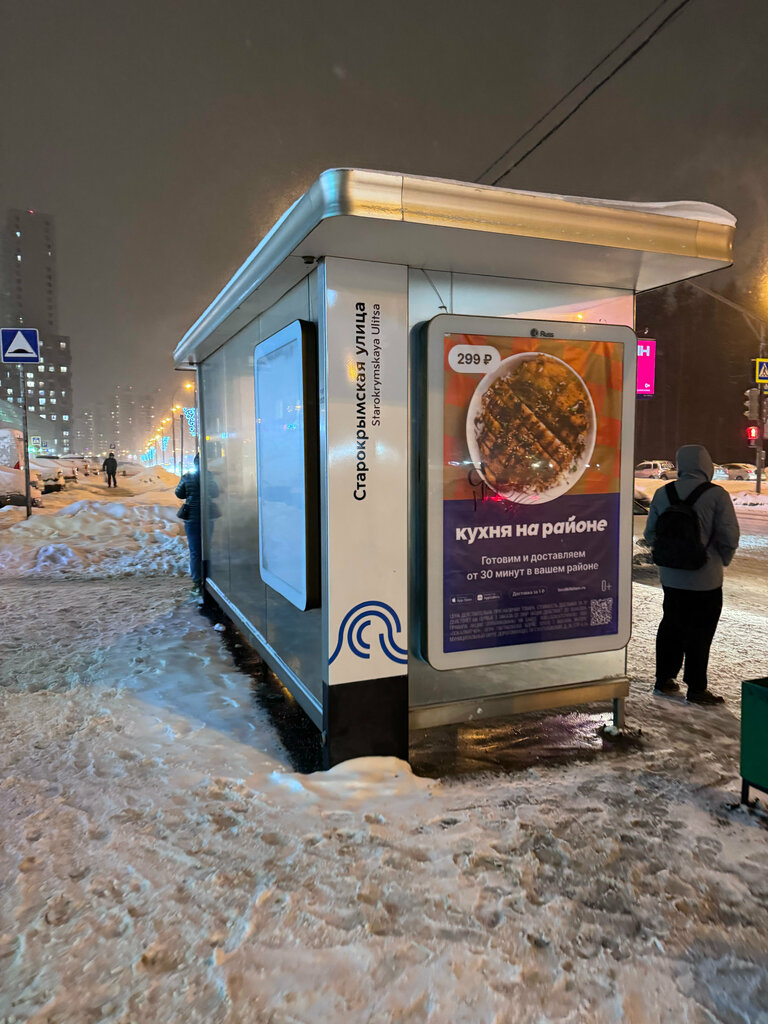Toplu taşıma durağı Starokrymskaya Street, Moskova, foto