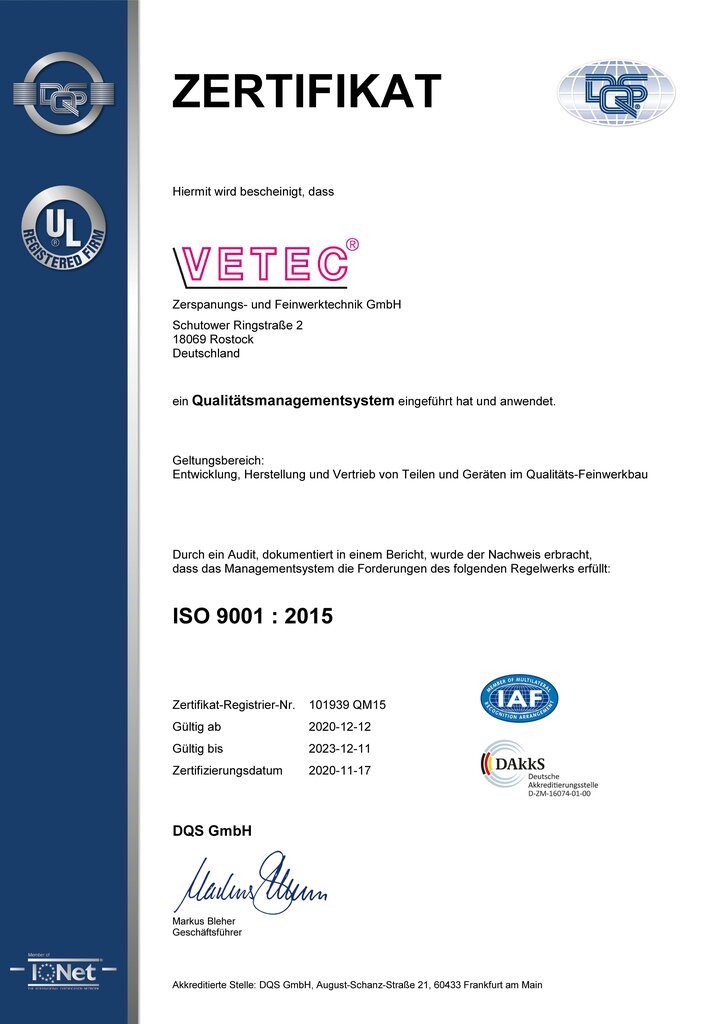 Sanayi ekipmanları firmaları Vetec Zerspanungs- und Feinwerktechnik GmbH, Rostok, foto