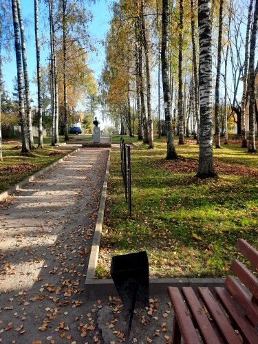 Anıt levhası, anıt taş Любытинцам - Героям Советского Союза, Novgorodskaya oblastı, foto