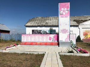 Обелиск воинам, павшим в годы Великой Отечественной войны (Kurgan Region, Petukhovskiy Municipal District, selo Novogeorgiyevka 2-ya, Tsentralnaya ulitsa), anıt, heykel  Kurganskaya oblastından