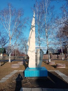 Памятный знак воинам – землякам, погибшим в годы Великой Отечественной войны (Khabarovsk Territory, rayon im. Lazo, Settlement of Baza Drofa, Komsomolskaya ulitsa), anıt, heykel  Habarovski krayından
