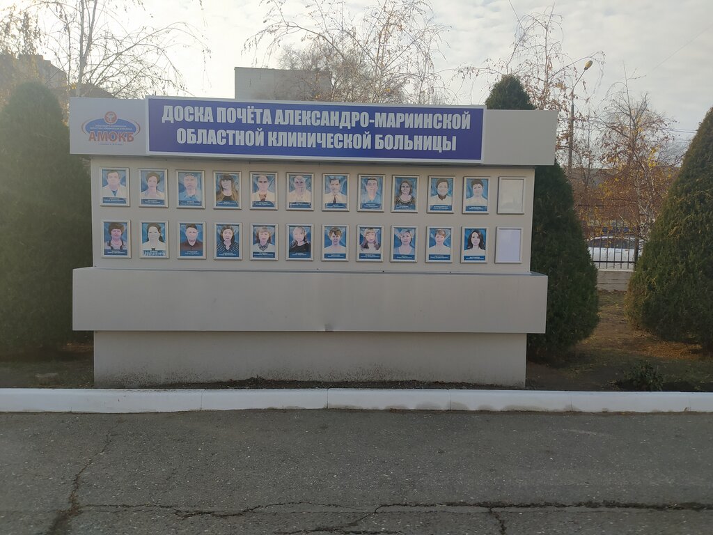 Dekorasyon ve süsleme, onur panosu Работникам АМОКБ, Astrahan, foto