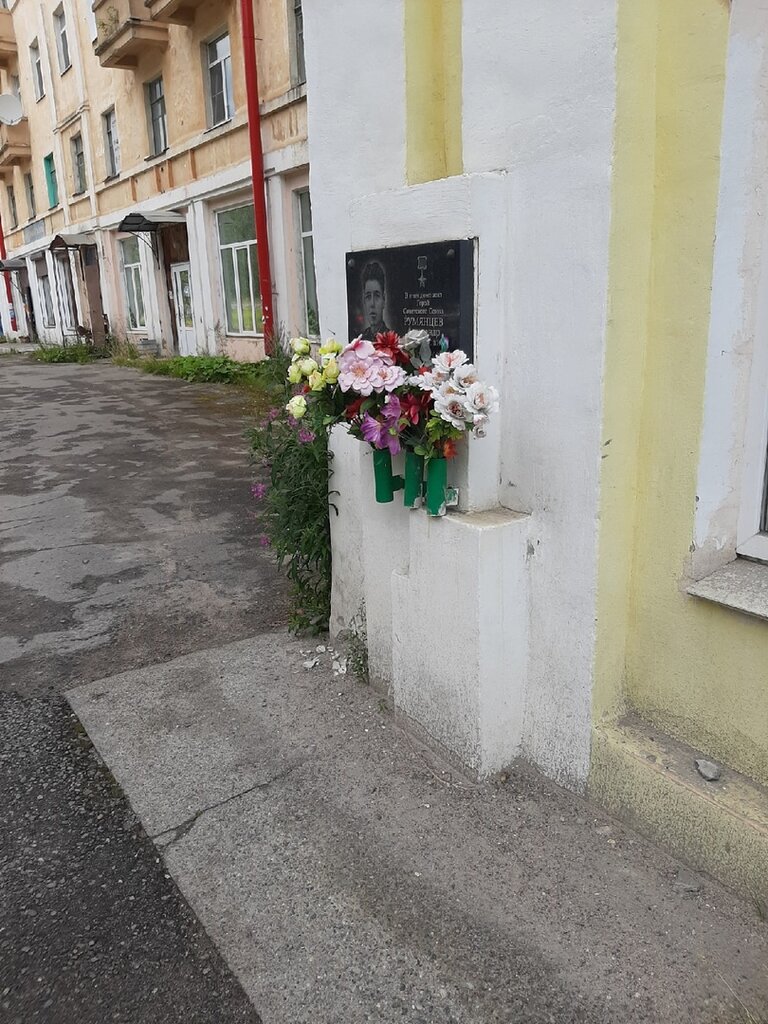 Anıt levhası, anıt taş Герою Советского Союза А.Е.Румянцеву, Segezha, foto