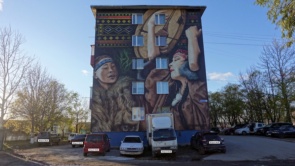 Sokak sanatı Граффити Танцующая пара с бубном, Petropavlovsk, foto