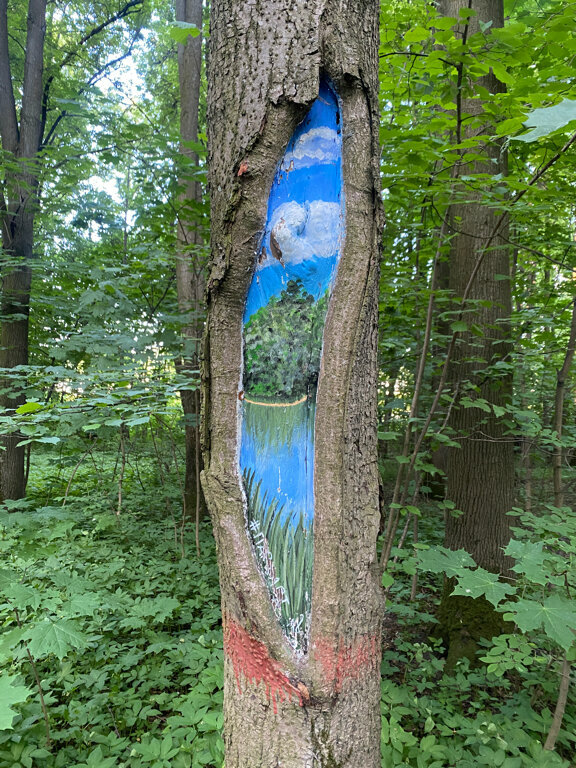 Sokak sanatı Дерево ПаркАрт, пейзаж с видом на Старомарковский пруд, Moskova, foto