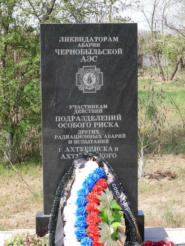 Anıt, heykel Памятный знак ликвидаторам последствий радиационных аварий и катастроф и памяти жертв этих аварий, Ahtubinsk, foto