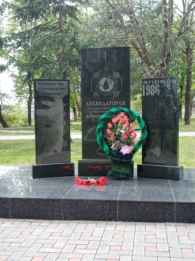 Anıt, heykel Ликвидаторам последствий аварии на Чернобыльской АЭС из Брюховецкого района, Krasnodarski krayı, foto