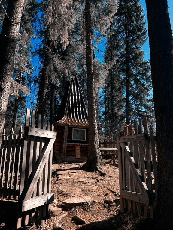 Şapel, haç anıtı Часовня Аркадия и Константина Шамарских, Sverdlovskaya oblastı, foto