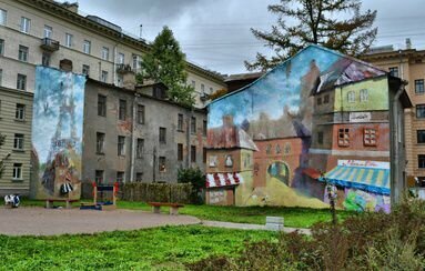 Sokak sanatı Граффити Парижский дворик, Saint‑Petersburg, foto