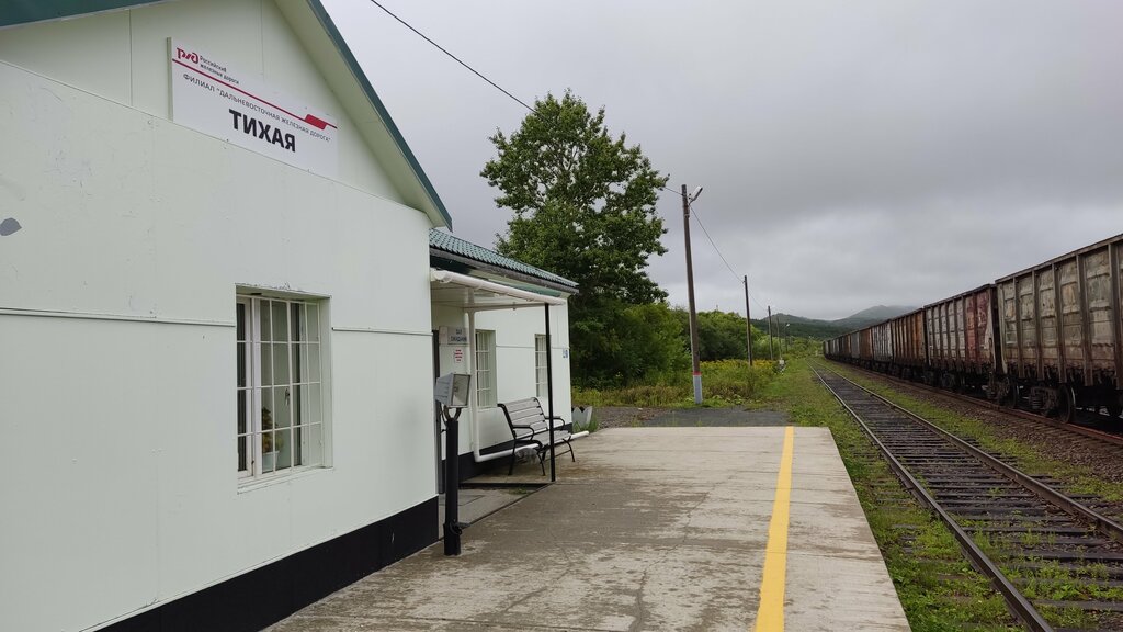Tren istasyonu Tikhaya Station, Sahalin Bölgesi, foto