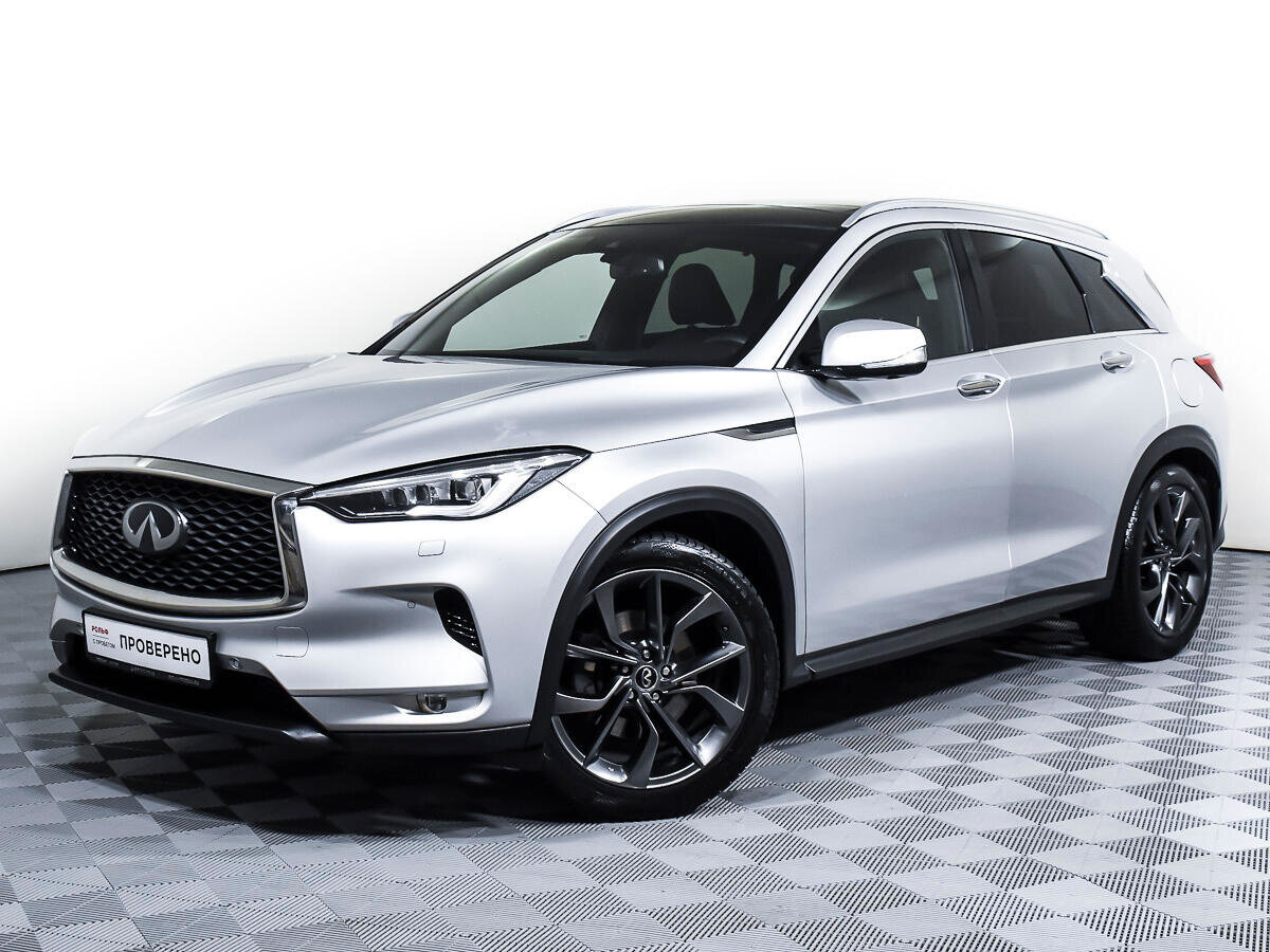 Купить б/у Infiniti QX50 II 2.0 CVT (249 л.с.) 4WD бензин вариатор в Москве: серебристый ...