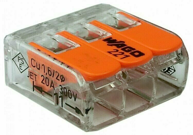 Клемма без пасты с рычажком (только для медных проводов) 3х0,14.4мм. кв ...