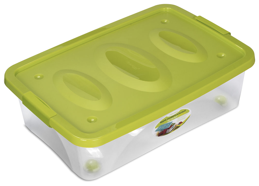 Ящик для хранения Martika / Мартика Астело с крышкой, из полипропилена, зеленый, 60х40х18см, 28л / органайзер для вещей