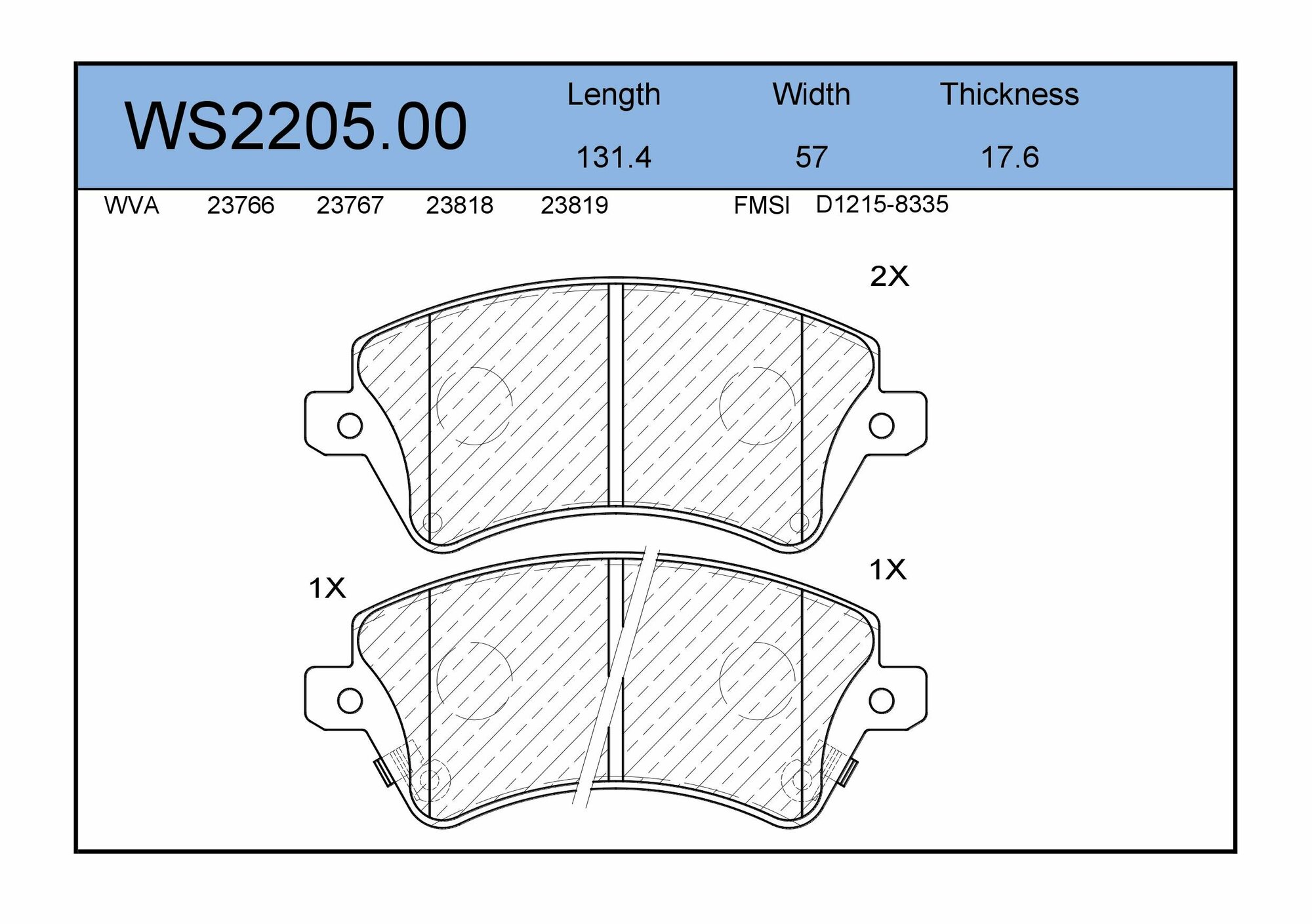 Колодки тормозные дисковые перед JEENICE WS2205.00