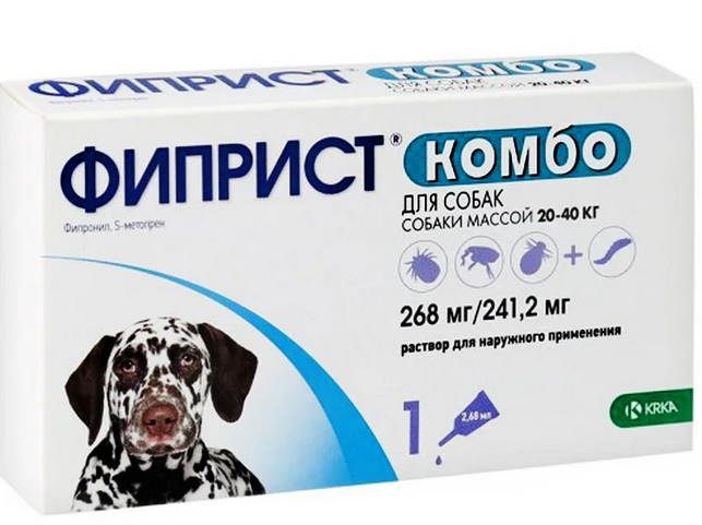 Фиприст (KRKA) раствор от блох и клещей Комбо для собак и щенков от 20 до 40 кг 1шт. в уп.
