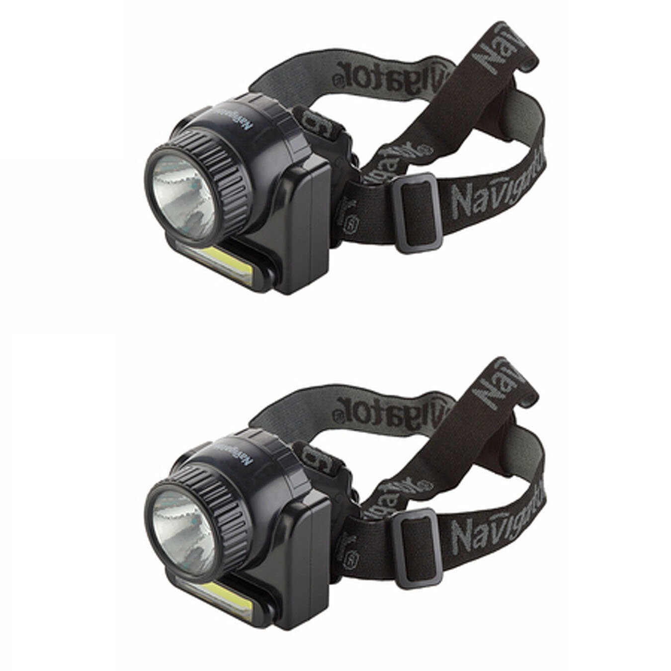Фонарь налобный Navigator NPT (14486) светодиодный 2 LED 3/3 Вт аккумуляторный Lead-acid 500 мАч ударопрочный пластик 2 режима (2 шт.)