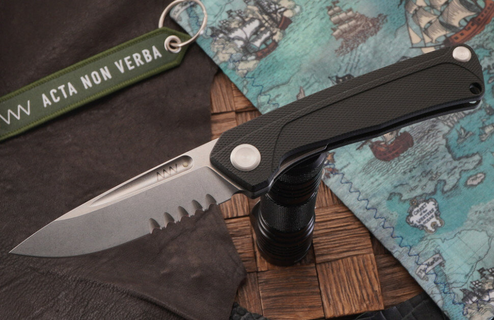 Складной нож ANV Z200 (liner lock, черная G10, Sleipner, серрейтор)