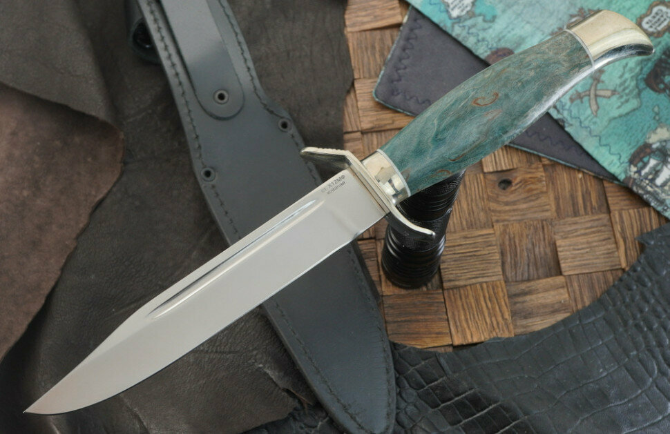 Нож Антарес НР, сталь Х12МФ, рукоять мельхиор, стабилизированное дерево