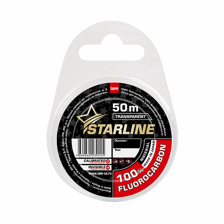 Флюорокарбоновая леска IAM Starline 50 м. transparent - разрывная нагрузка 9.1 кг, диаметр #6.0 0.415 мм.