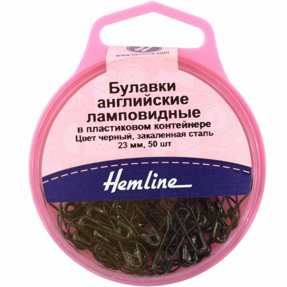 Hemline 416.00. BK Булавки английские ламповидные в пластиковом контейнере, 23 мм, 50 шт
