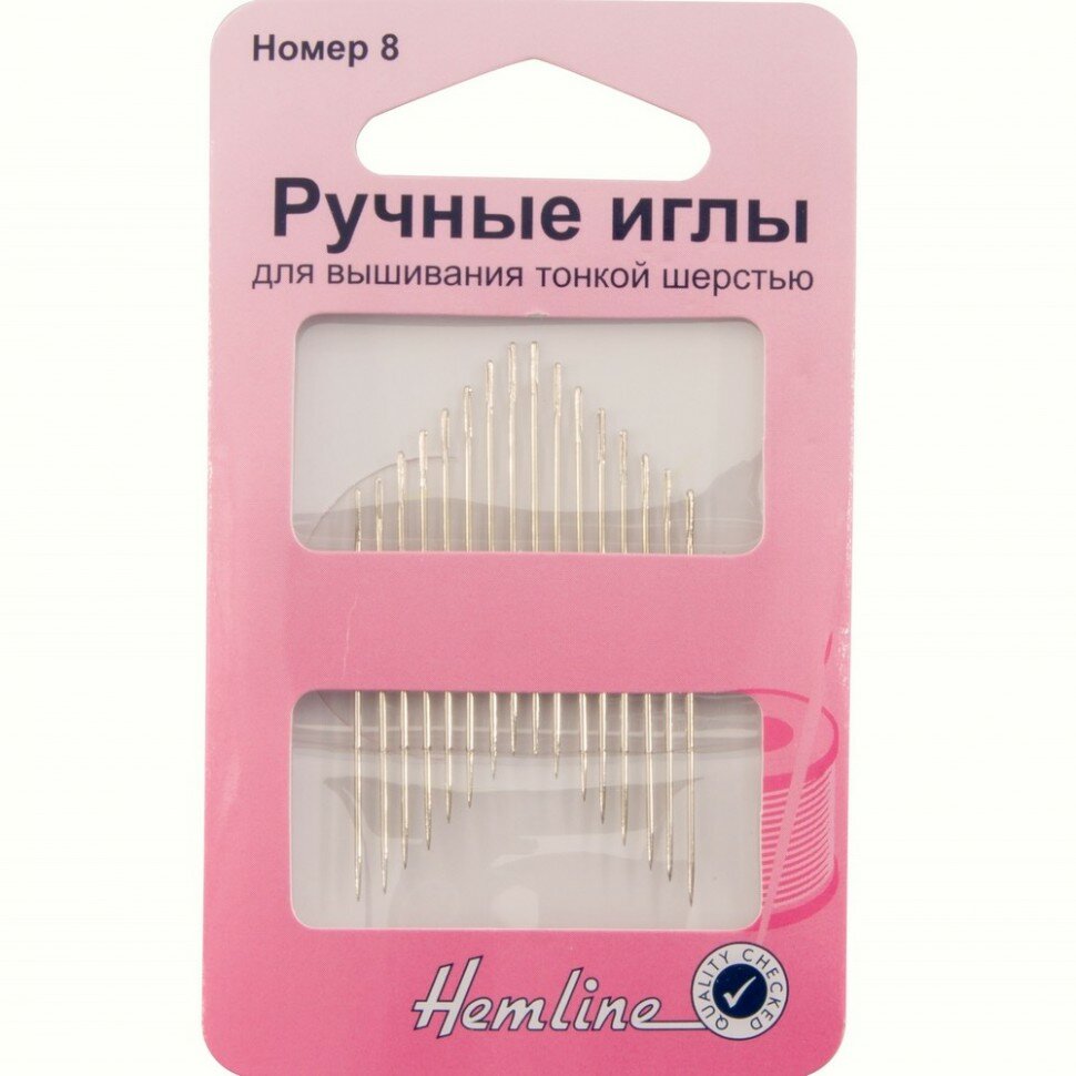 Hemline 200.8 Иглы ручные для вышивания с острым кончиком № 8, 16 шт