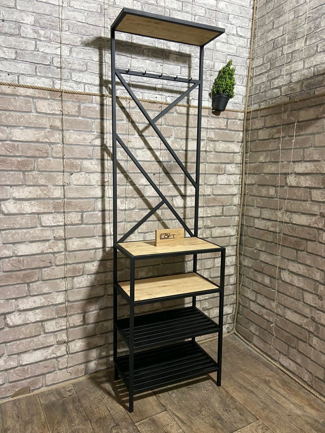 Гардеробная "EasyLOFT" в стиле лофт, вешалка, для дома и дачи, в прихожую, 60х35х205 см.
