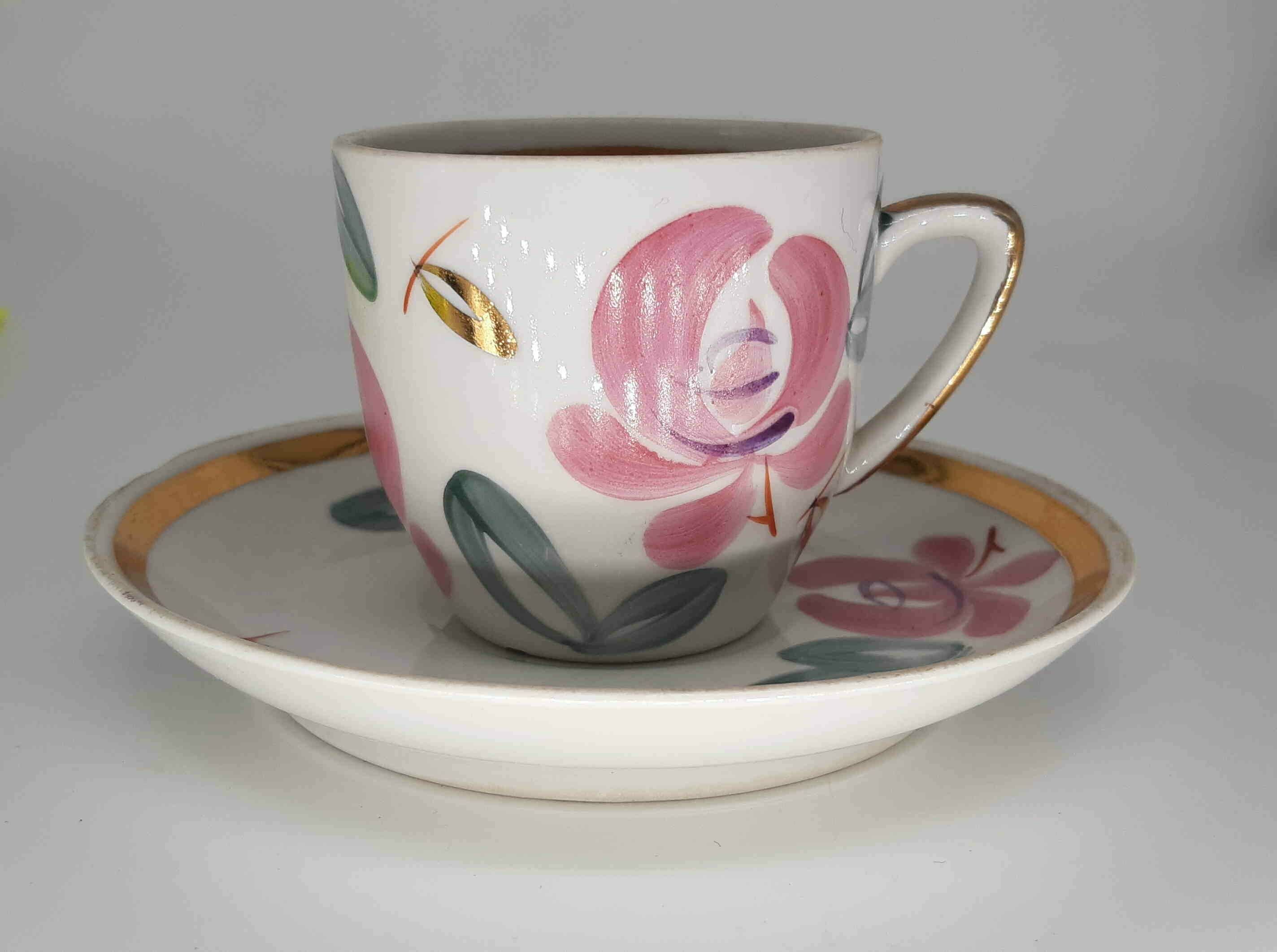 Винтажная кофейная пара. Фарфор, ручная роспись. Винтаж.