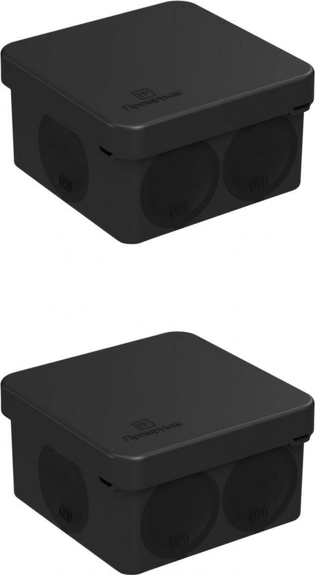 Коробка распределительная Промрукав 70x70x40 квадратная 6 вводов для открытого монтажа IP66 черный (комплект из 2 шт)