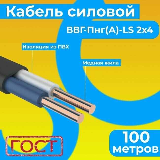Провод электрический/кабель ГОСТ 31996-2012 0,66 кВ ВВГ/ВВГнг/ВВГ-Пнг(А)-LS 2х4 - 100 м. Монэл