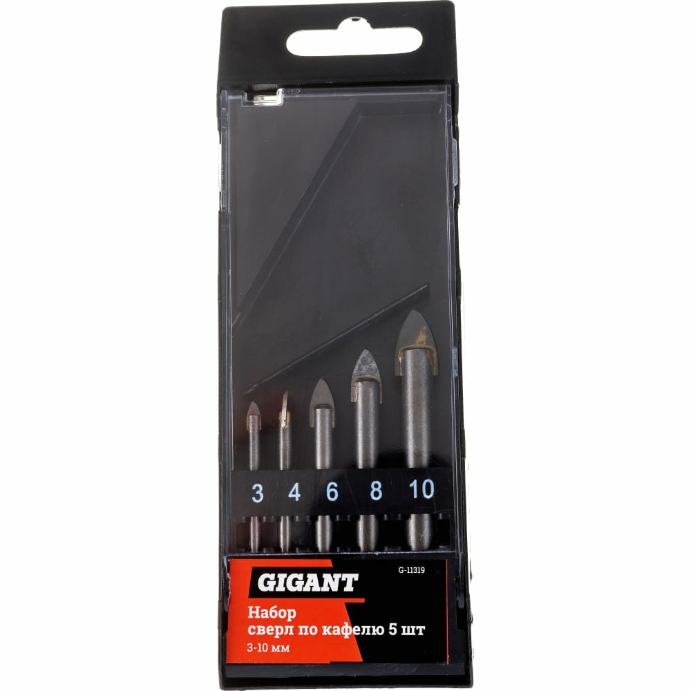 Набор сверл по кафелю (5 шт; 3-10 мм) Gigant G-11319, стекла, прочные