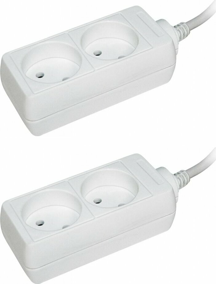 Удлинитель IEK У2 двухместный без заземления 3 метра IP20 белый (комплект из 2 шт)