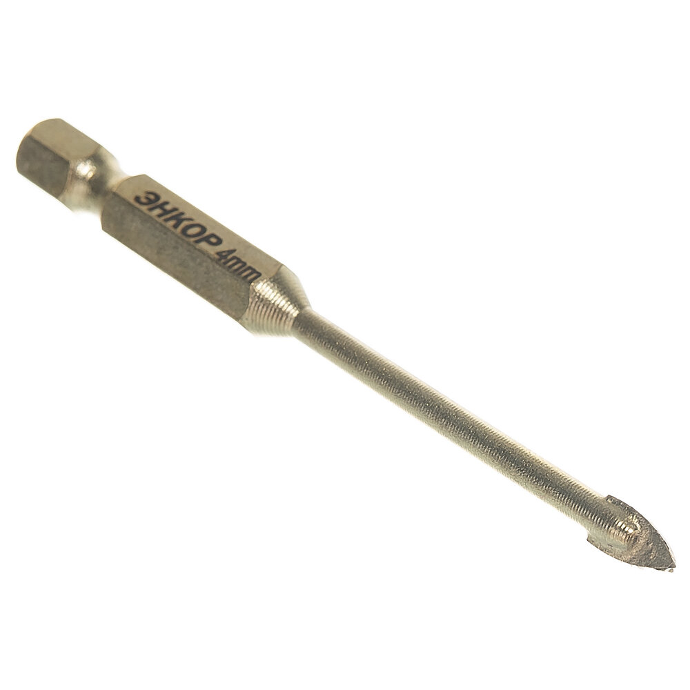 Сверло для стекла и керамики Энкор 4 мм шестигранный хвостовик 9608