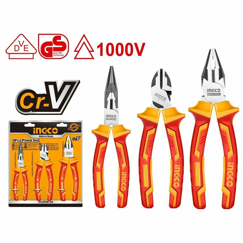 Набор диэлектрического шарнирно-губцевого инструмента INGCO INDUSTRIAL 3 пред. HIKPS28318