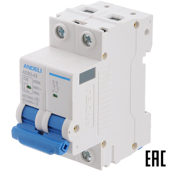 Автоматический выключатель на Din-рейку ADL01-800 ANDELI ADB3-63/2P C6A /2п/ 6кА (2 шт. в комплекте)