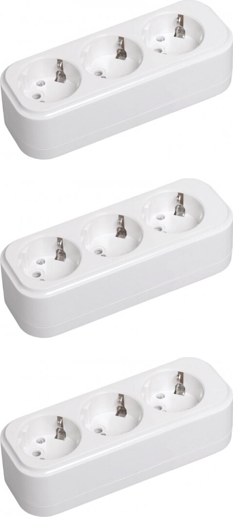 Колодка IEK Classic К03 трехместная с заземлением IP20 белая (комплект из 3 шт.)
