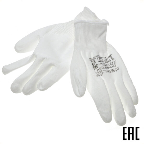 Перчатки ПЕР025 нейлоновые с полиуретановым покрытием белые (30 шт. в наборе)