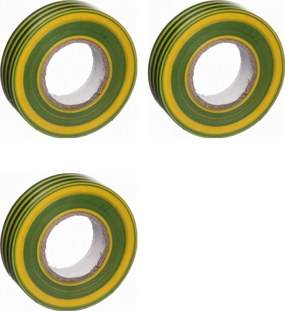Изолента ПВХ IEK 19 мм 20 метров желто-зеленая (комплект из 3 шт.)