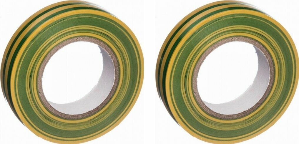 Изолента ПВХ IEK 15 мм 20 метров желто-зеленая (комплект из 2 шт.)