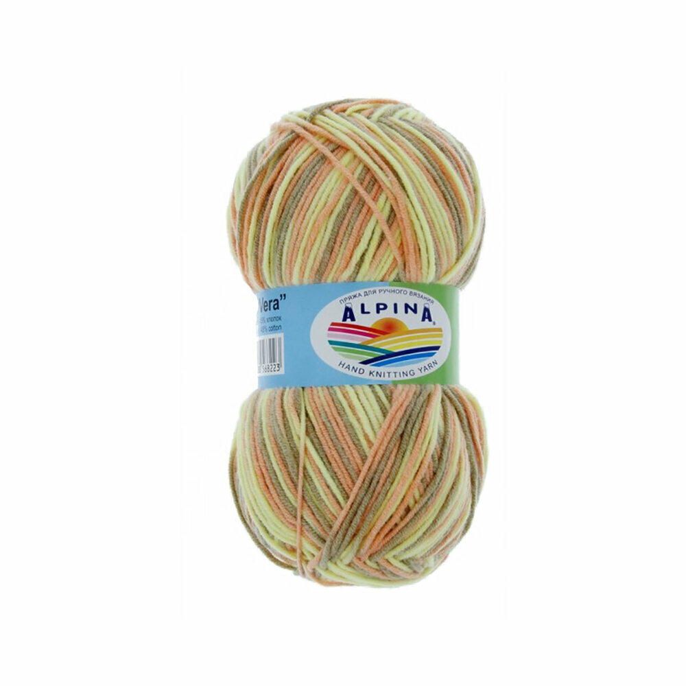 Пряжа ALPINA "VERA" 55% акрил, 45% хлопок 5 шт. х 100 г 280 м +- 15 м №09 св. коричневый-желтый-оранжевый