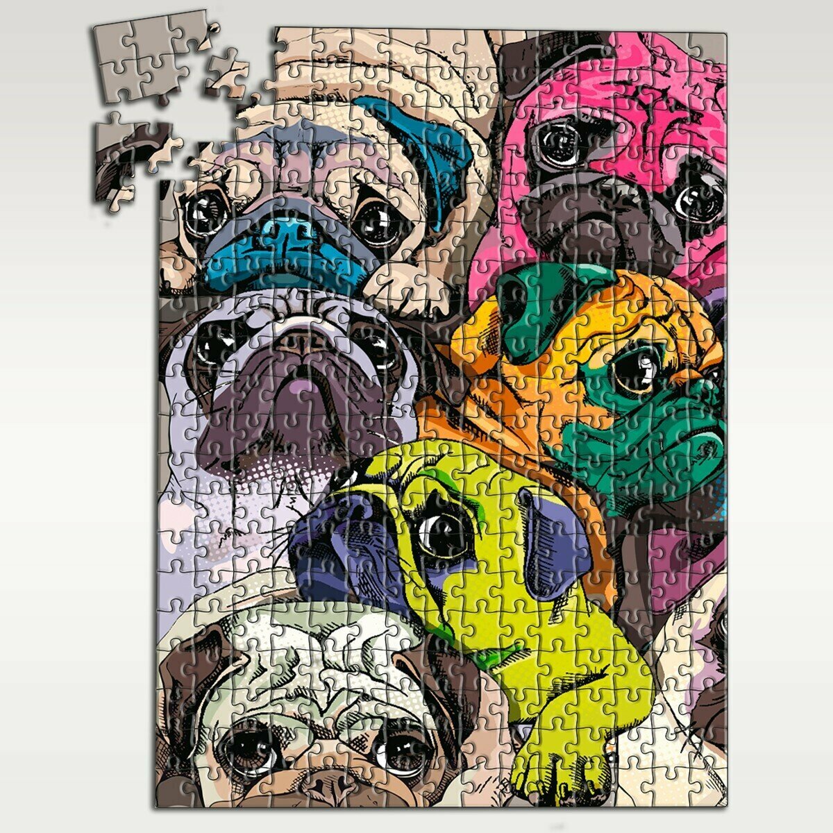 Пазл картонный А3: модель красочные мопсы - 8871 П
