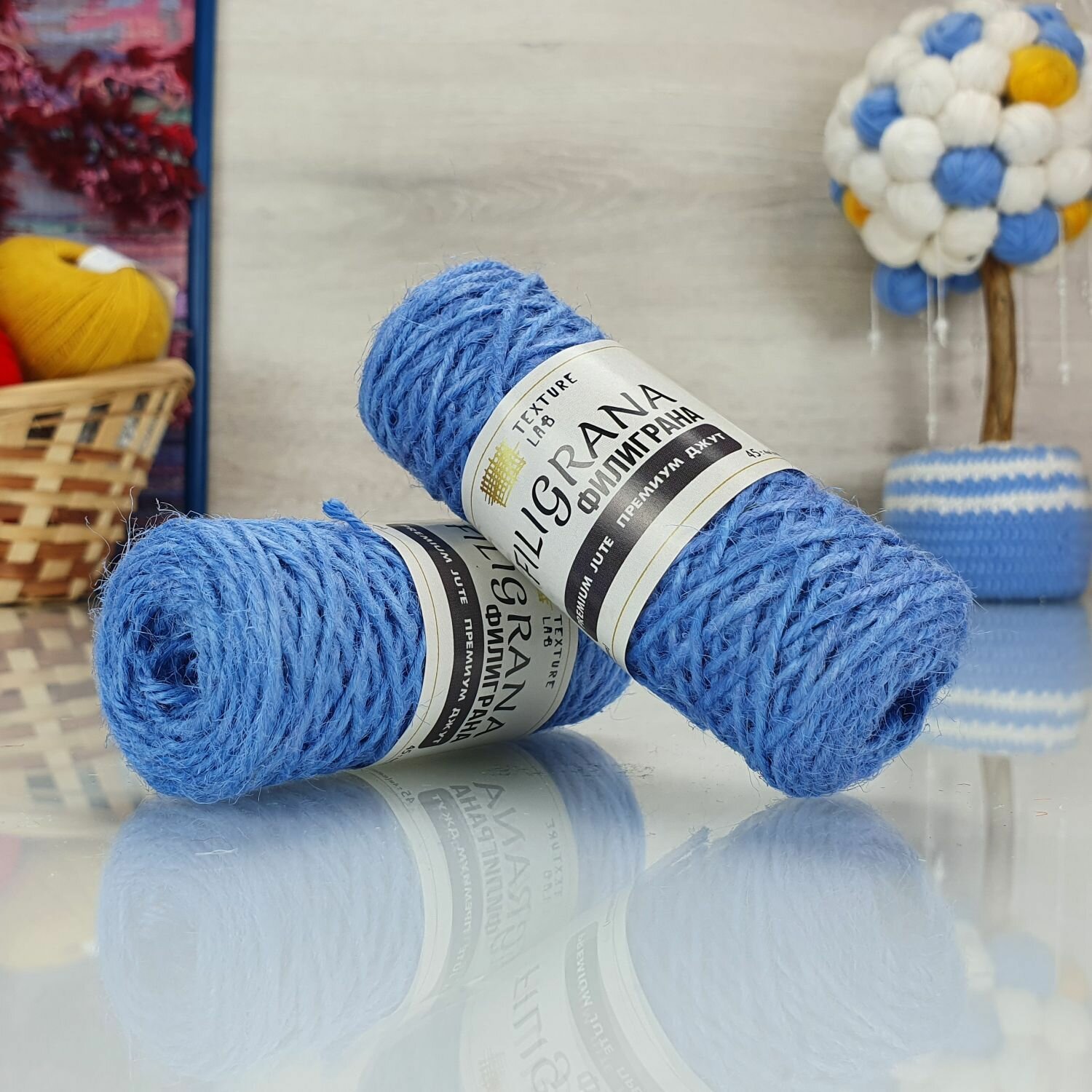 Пряжа Прочее Филиграна (Filigrana), васильковый - 19, 100% джут, 5 мотков, 250 г, 45 м.